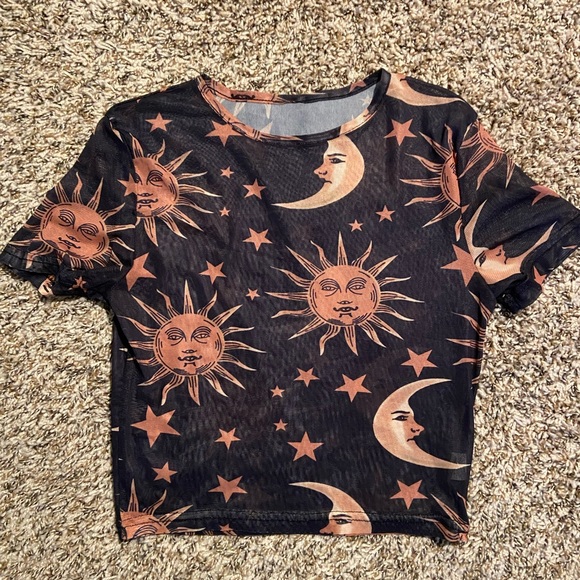 Tops | Sun Moon Stars Mesh Fitted Top | Poshmark